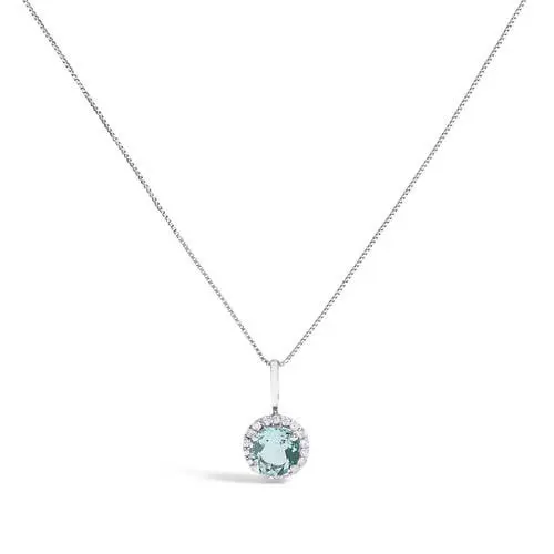 HAUS OF BRILLIANCE 10k Gold Gemstone And Diamond Accent Halo Pendant Necklace - White | Blue Aquamarine